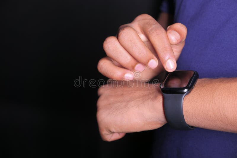 Top View of Man`s Hand Using Smart Watch. Stock Image - Image of watch ...