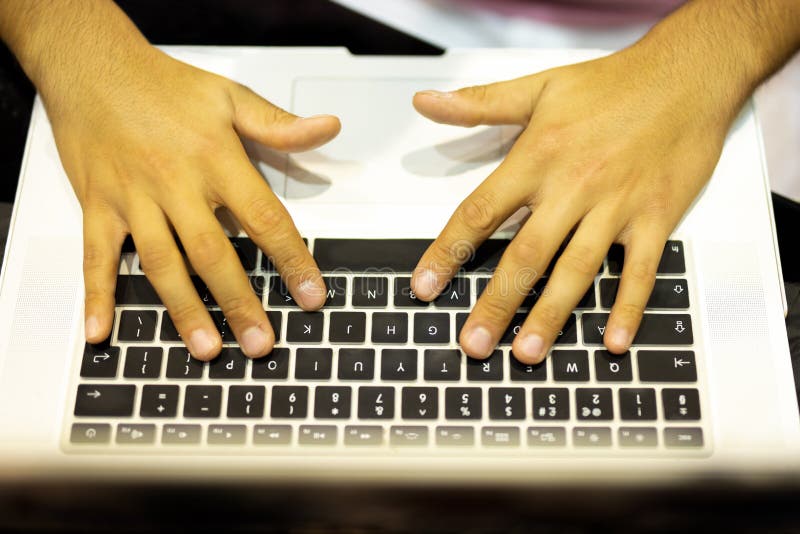 Top View Man`s Hands Typing on Laptop Computer. Stock Photo - Image of ...