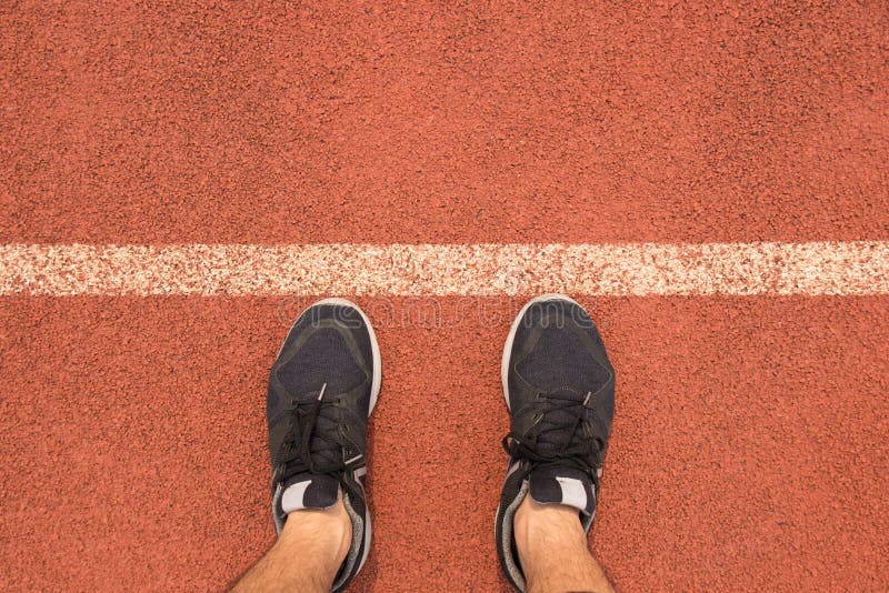Top View Man Wear Running Shoes on the Starting Line Stock Image ...