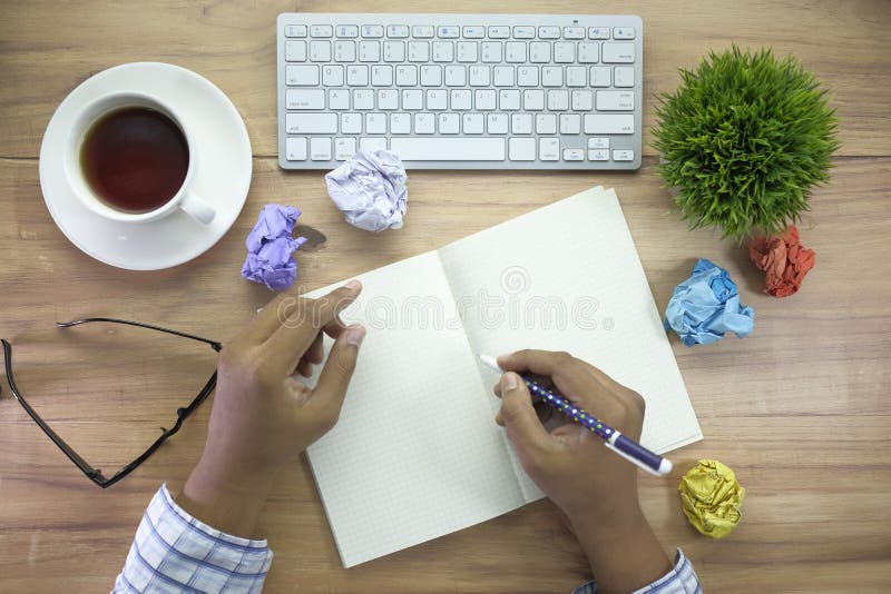 Top View of Man Writing with Fountain Pen on Notepad Stock Image ...