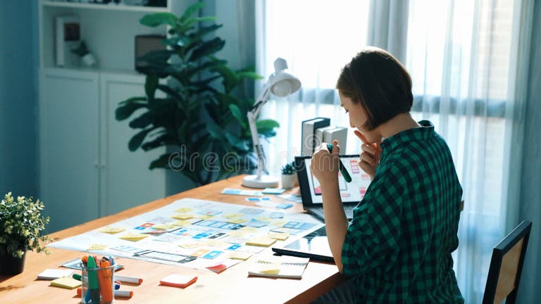 Top View of Manager Design UX, UI System while Sitting at Table ...