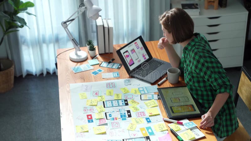 Top View of Manager Design UX, UI System while Sitting at Table ...