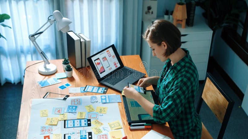 Top View of Manager Design UX, UI System while Sitting at Table ...