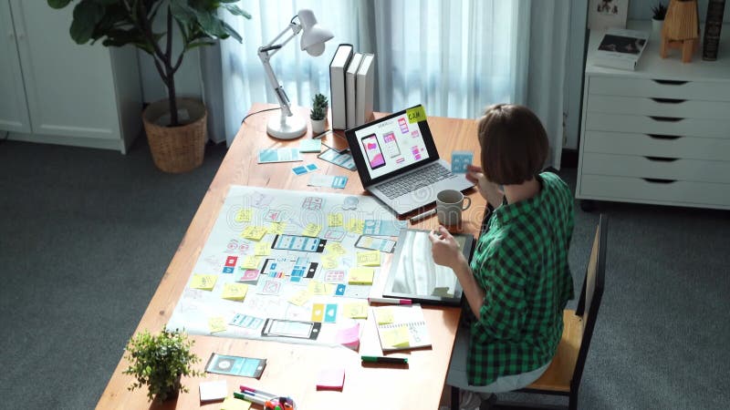 Top View of Manager Design UX, UI System while Sitting at Table ...