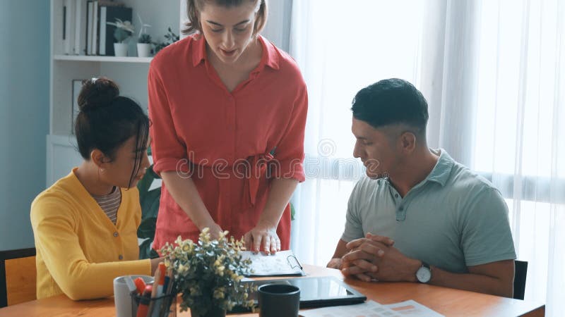 Top View of Manager Presenting Idea while Holding Tablet at Meeting ...