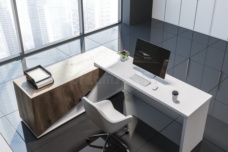 Top View of Manager Workplace with Computer Stock Illustration ...