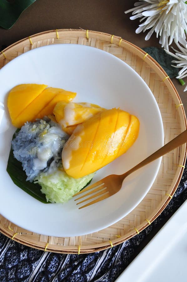 Top View of Mango Sticky Rice with Coconut Milk on Top Stock Image ...