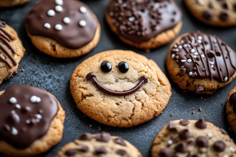 Top View of Many Cookies with Chocolate Smile on it Stock Illustration ...