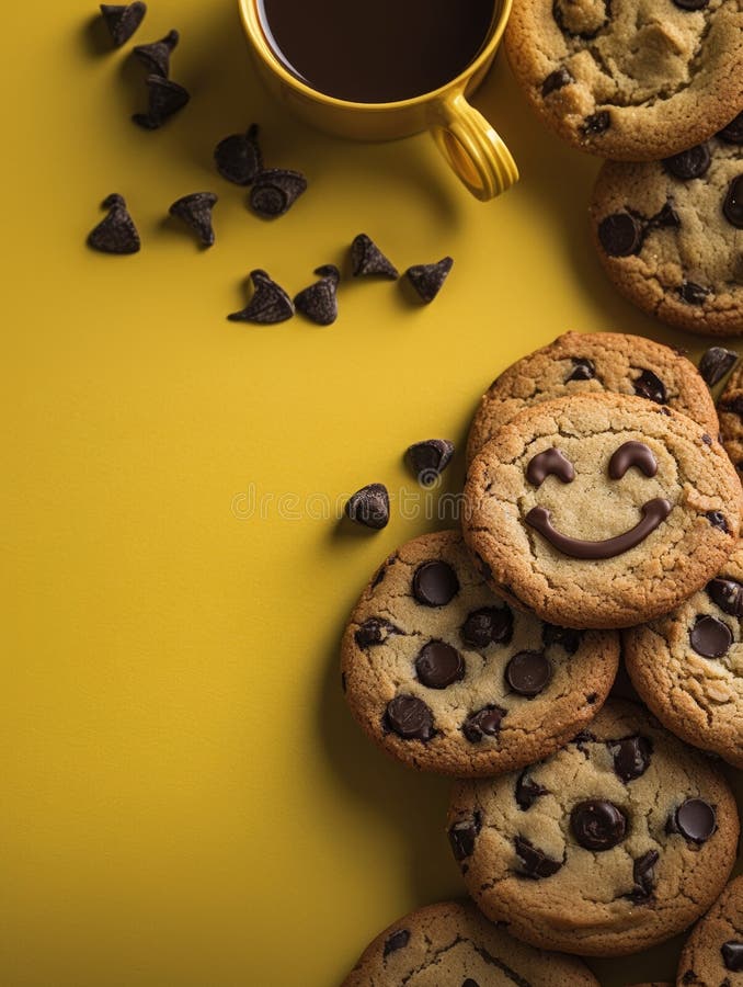 Top View of Many Cookies with Chocolate Smile on it on Yellow ...