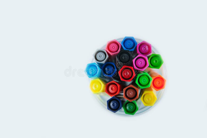 Top View of Many Different Colored Pens Stock Photo - Image of marker ...