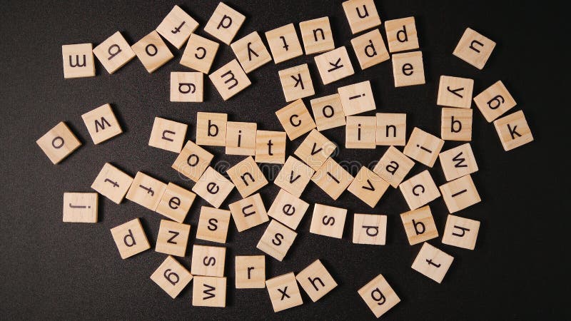 TOP VIEW: Many Letters on a Black Table Stock Image - Image of word ...