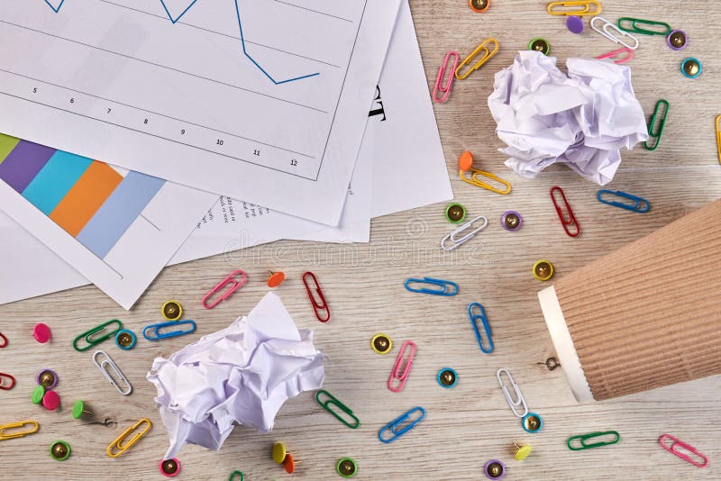 Top View Many Office Papers and Paper Clips. Stock Photo - Image of ...