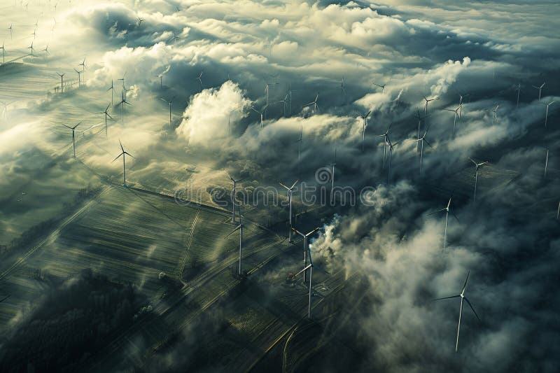 Top View of Many Wind Turbine Farm Stock Illustration - Illustration of ...