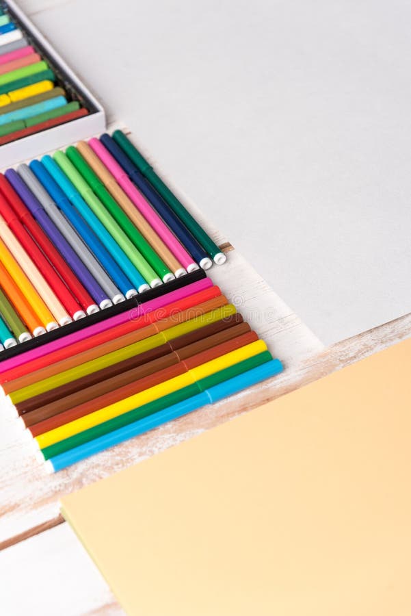Top View of Markers in Boxes on Table Stock Image - Image of creativity ...