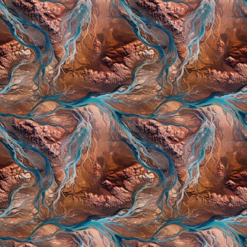 Top View Mars Planet Surface with Hills and Blue Water Rivers. AI ...