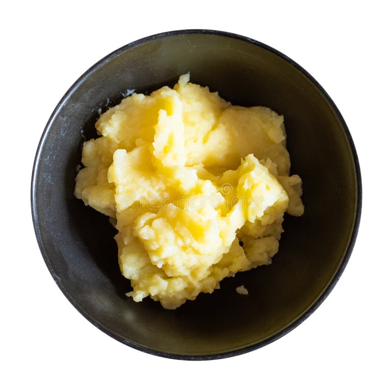 Top View of Mashed Potatoes on Black Bowl Cut Out Stock Photo - Image ...