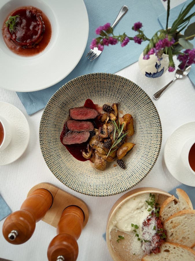 Top View of Meat Dishes in a Restaurant Stock Image - Image of ...