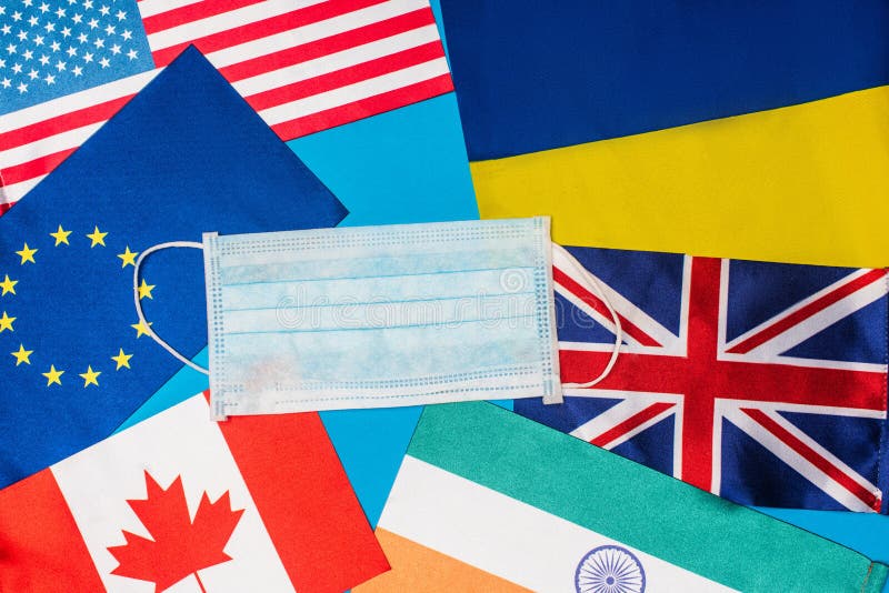 Top View of Medical Mask on Flags of Countries Stock Image - Image of ...