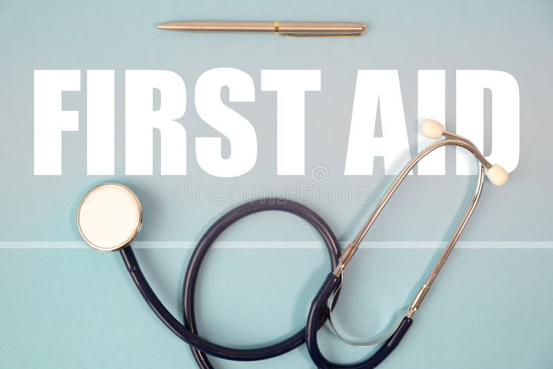 Top View of Medical Stethoscope and Icon on Cyan Background Stock ...