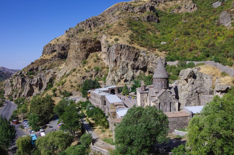 The Top View on the Medieval Geghard Monastery Complex Stock Photo ...