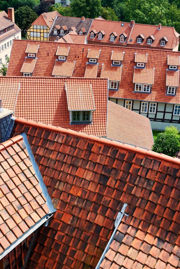 Top View on Medieval Town with Red Roof Tiles Stock Image - Image of ...