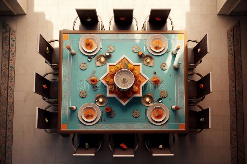 Top View of Mediterranean or Arabic Dining Table. Generative AI Stock ...