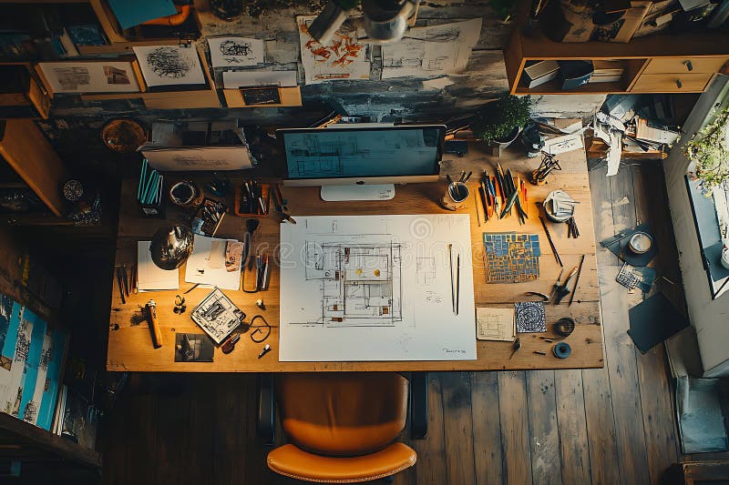 Top View of a Messy Work Desk Ai Generator Stock Illustration - Illustration of chaos ...