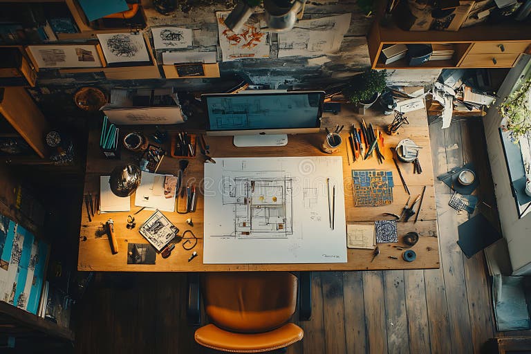 Top View of a Messy Work Desk Ai Generator Stock Illustration ...