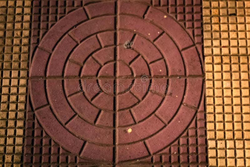 Top View of a Metal Rusty Manhole on Square Textured Stone Surface ...