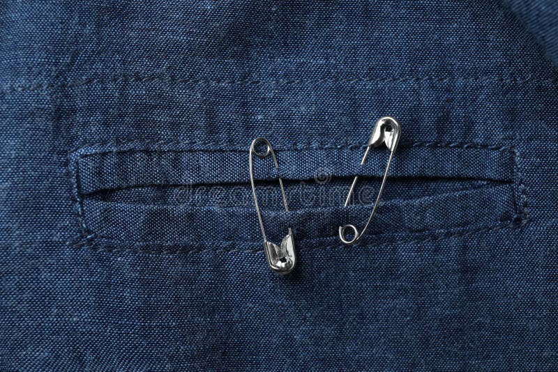 Top View of Metal Safety Pins on Clothing Stock Image - Image of fabric ...