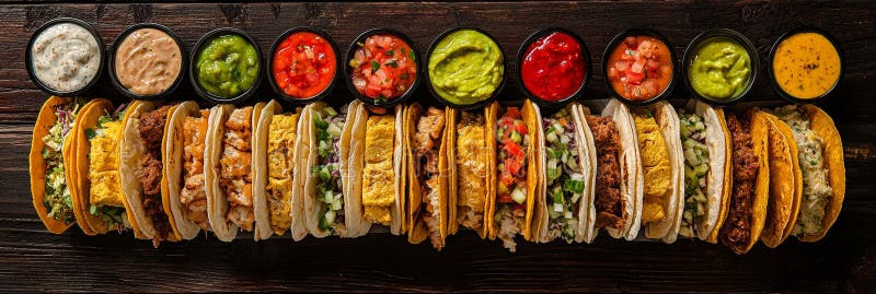 Top View of a Mexican Taco Table with Side Dishes and Sauces Stock ...