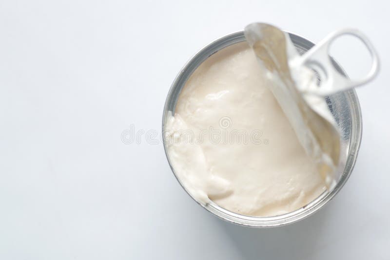 Top View of Milk Cream in a Tin Container on Table Stock Photo - Image ...