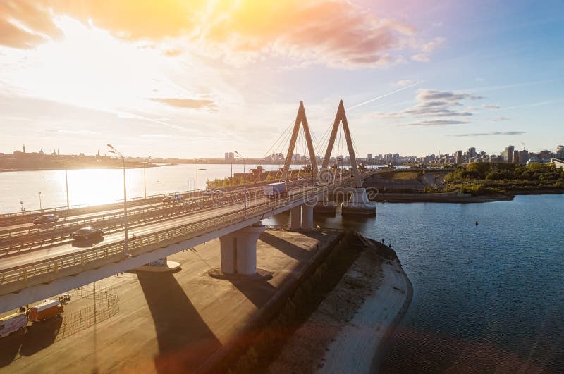 A Top View of the Millennium Bridge in Kazan. . Cable-stayed Bridge ...