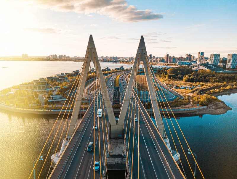 A Top View of the Millennium Bridge in Kazan. . Cable-stayed Bridge ...