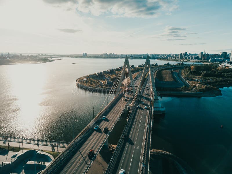 A Top View of the Millennium Bridge in Kazan. . Cable-stayed Bridge ...