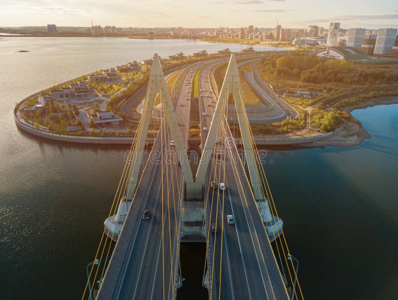 A Top View of the Millennium Bridge in Kazan. . Cable-stayed Bridge ...