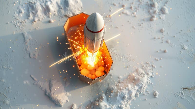 Top View of a Miniature Rocket Launching from within a Cardboard ...