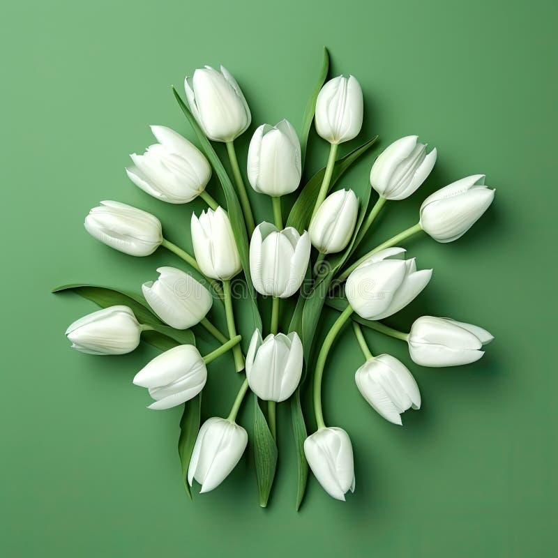 Top View Minimal Floral,Creative Layout Made of White Tulips on Green ...