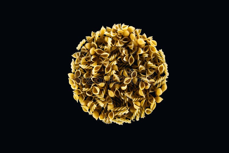 Top View of Mixed Pasta in Circle Isolated on Black. Stock Photo ...