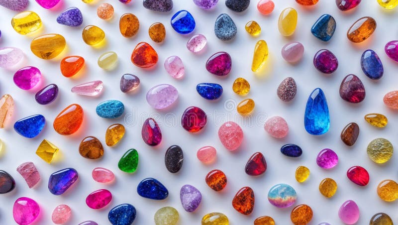Top View of Mixed Tumbled Gemstones in Bright Colors for Decorative ...