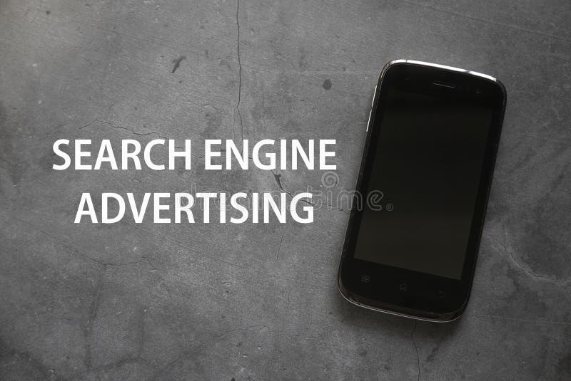 Top View of a Mobile Phone on Grey Background Written with Search ...