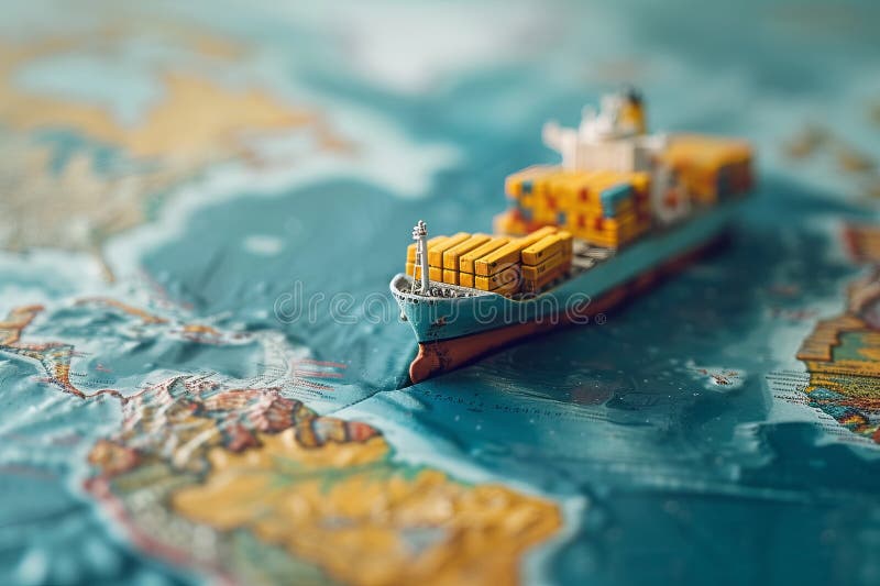 Top View of a Mockup of a Cargo Ship Standing on the Map, Cargo ...