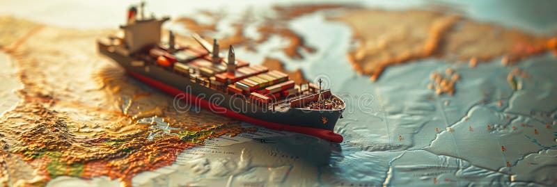 Top View of a Mockup of a Cargo Ship Standing on the Map, Cargo ...