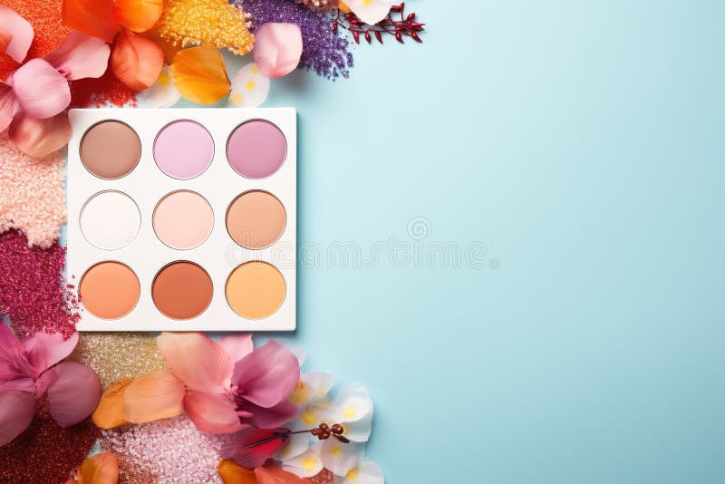 Top View Mockup Cosmetic Items with on Copy-space Pastel Colored Table ...