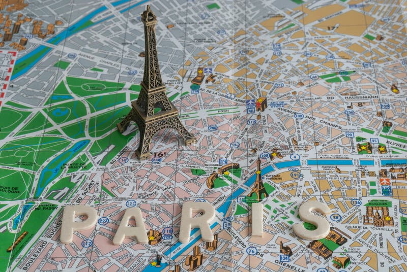 Top View of Mockup of the Eiffel Tower Over Paris Map Stock Photo ...