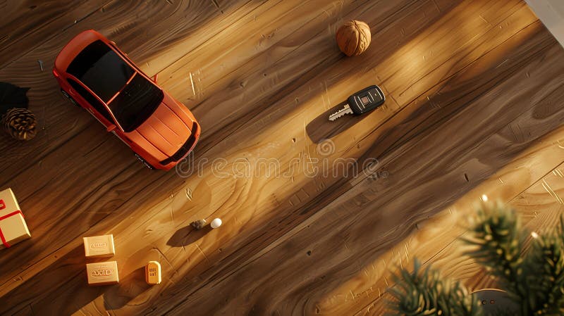 Top View of a Model Car on a Wooden Background, Generative AI ...