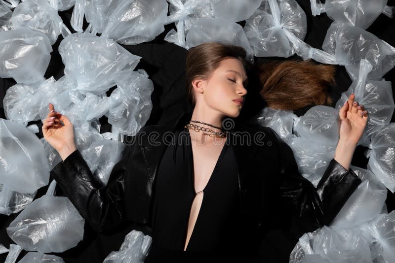 Top View of Model with Closed Stock Photo - Image of clothes, brunette ...