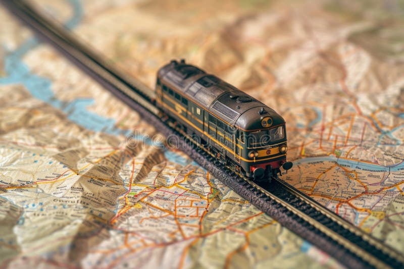 Top View of a Model of a Freight Locomotive Standing on the Map ...