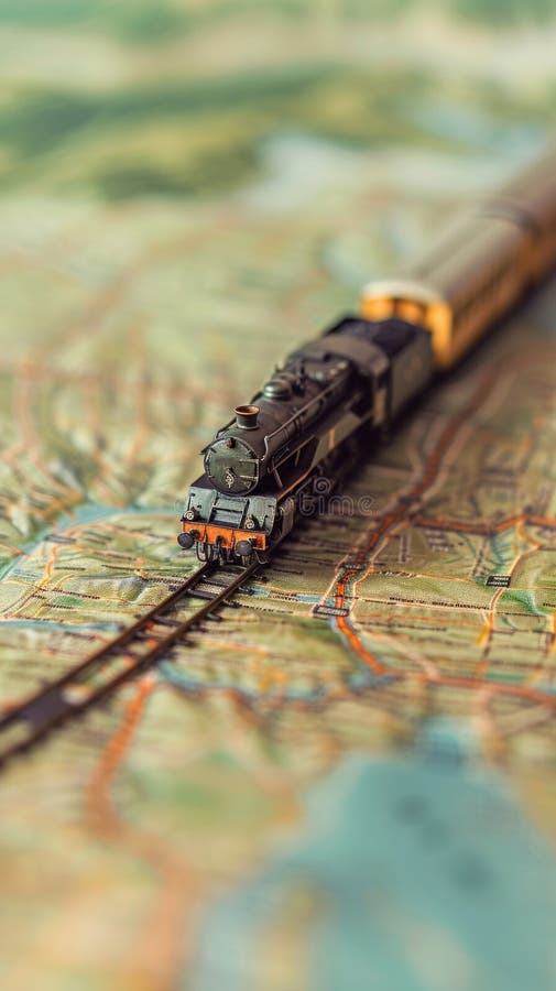 Top View of a Model of a Freight Locomotive Standing on the Map ...