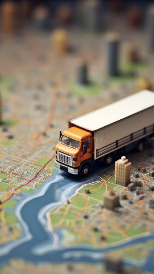Top View of a Model of a Truck Standing on a Map, Freight ...